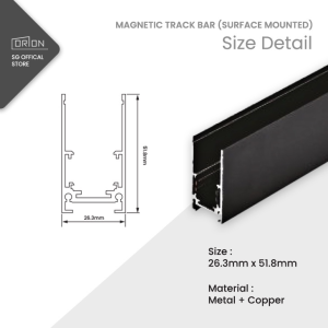 Orion Magnetic Track 1M/2M Surface Mounted Magnetic Track SG Seller - GELED